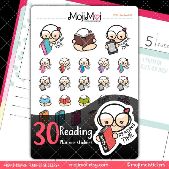 Mojimoi-kawaii Reading Stickers for Life Plannererin Condren | Etsy