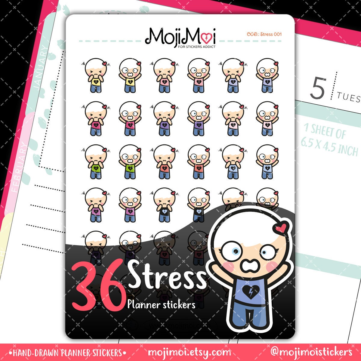 Mojimoi-kawaii STRESS Stickers for Life Plannererin Condren - Etsy