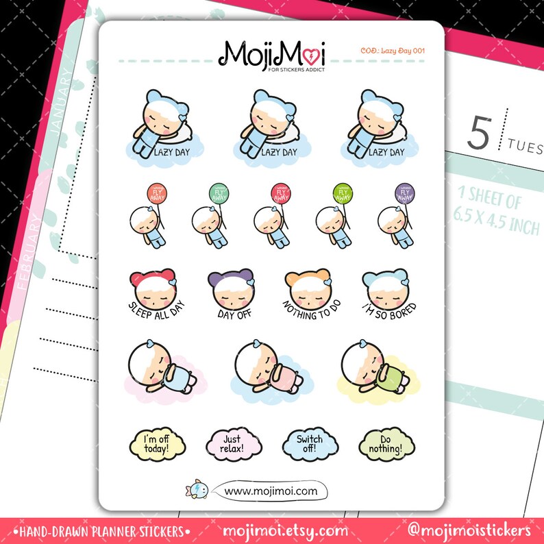 Mojimoi-kawaii LAZY DAY Stickers for Life Plannererin Condren - Etsy