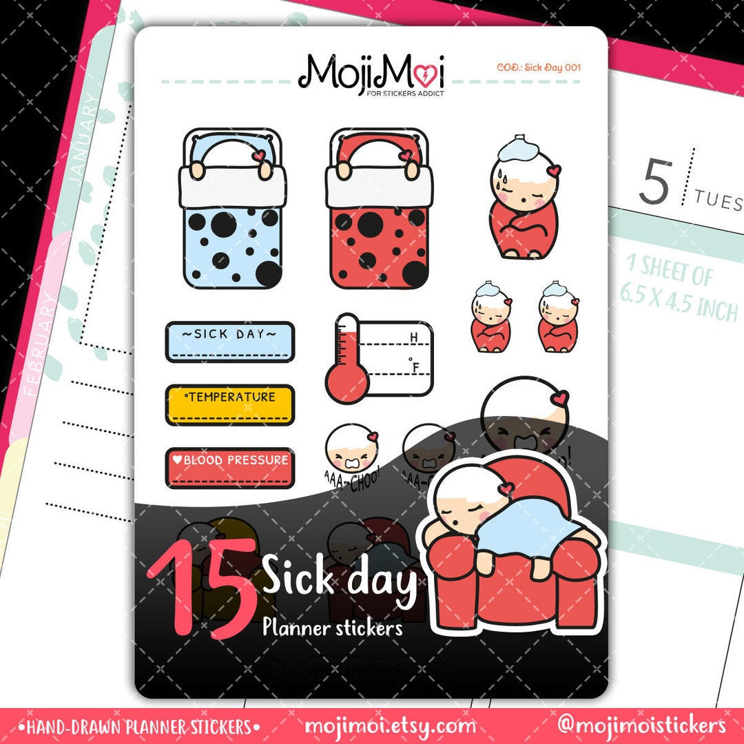 Mojimoi-kawaii Sick Day Stickers for Life Planner,erin Condren Stickers ...