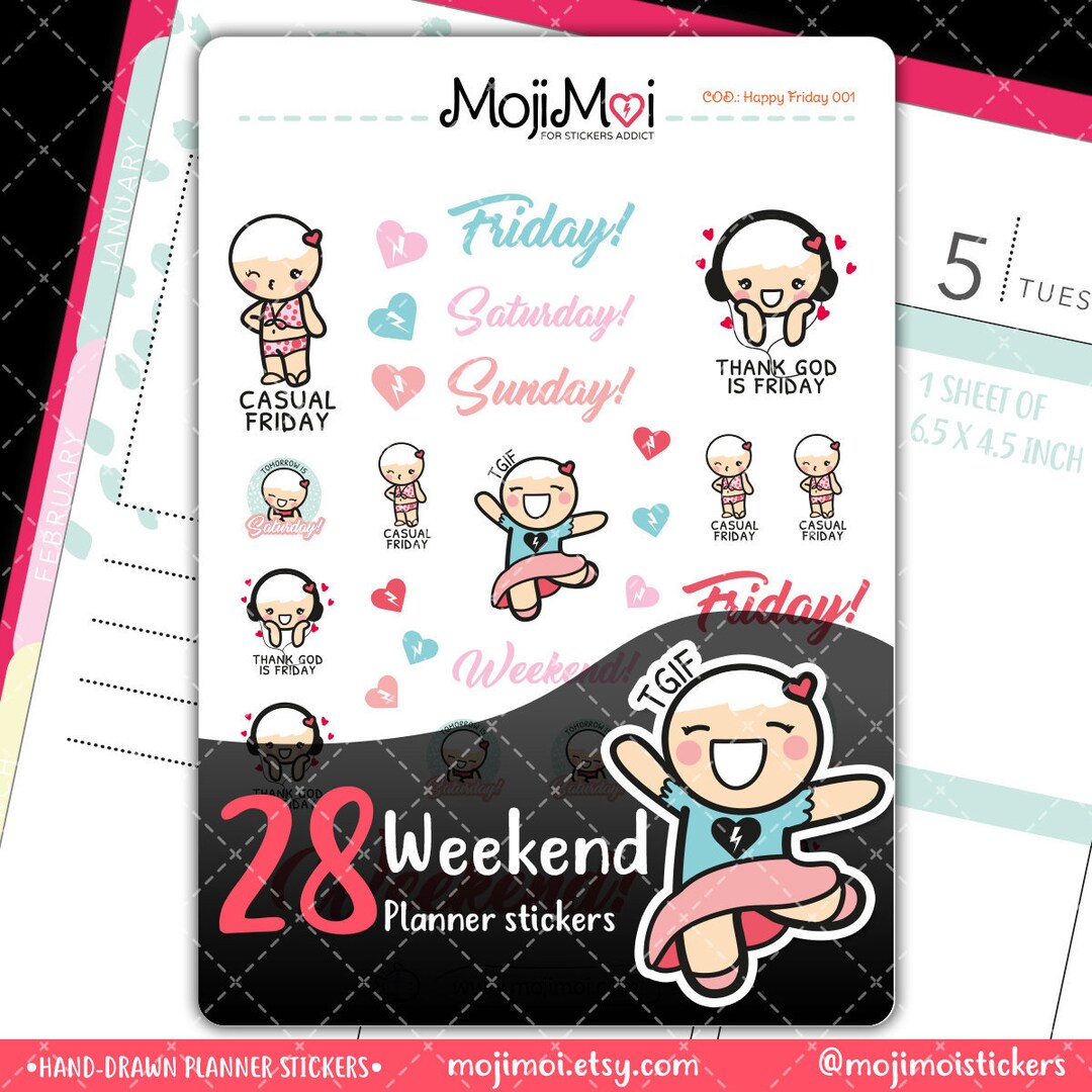 Happy Friday Stickers for Life Planner, Kawaii Stickers, Functional ...