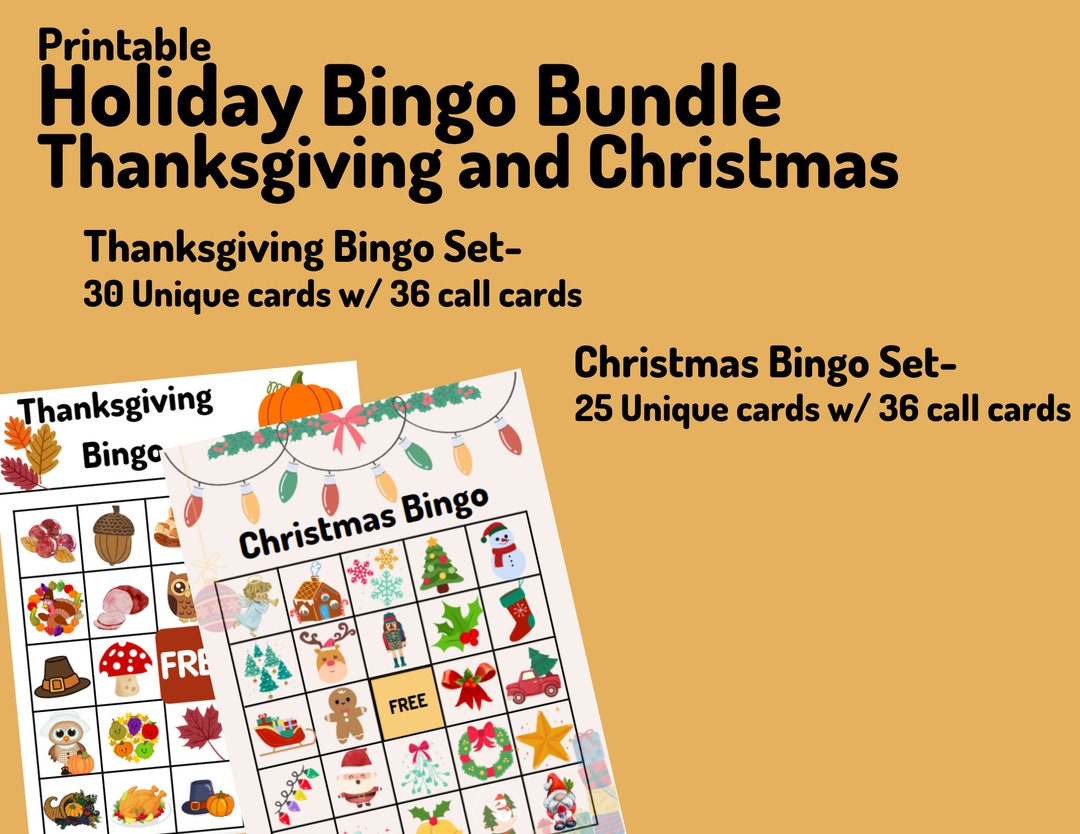 Printable Family Fun Holiday Bingo Bundle Thanksgiving and Christmas ...