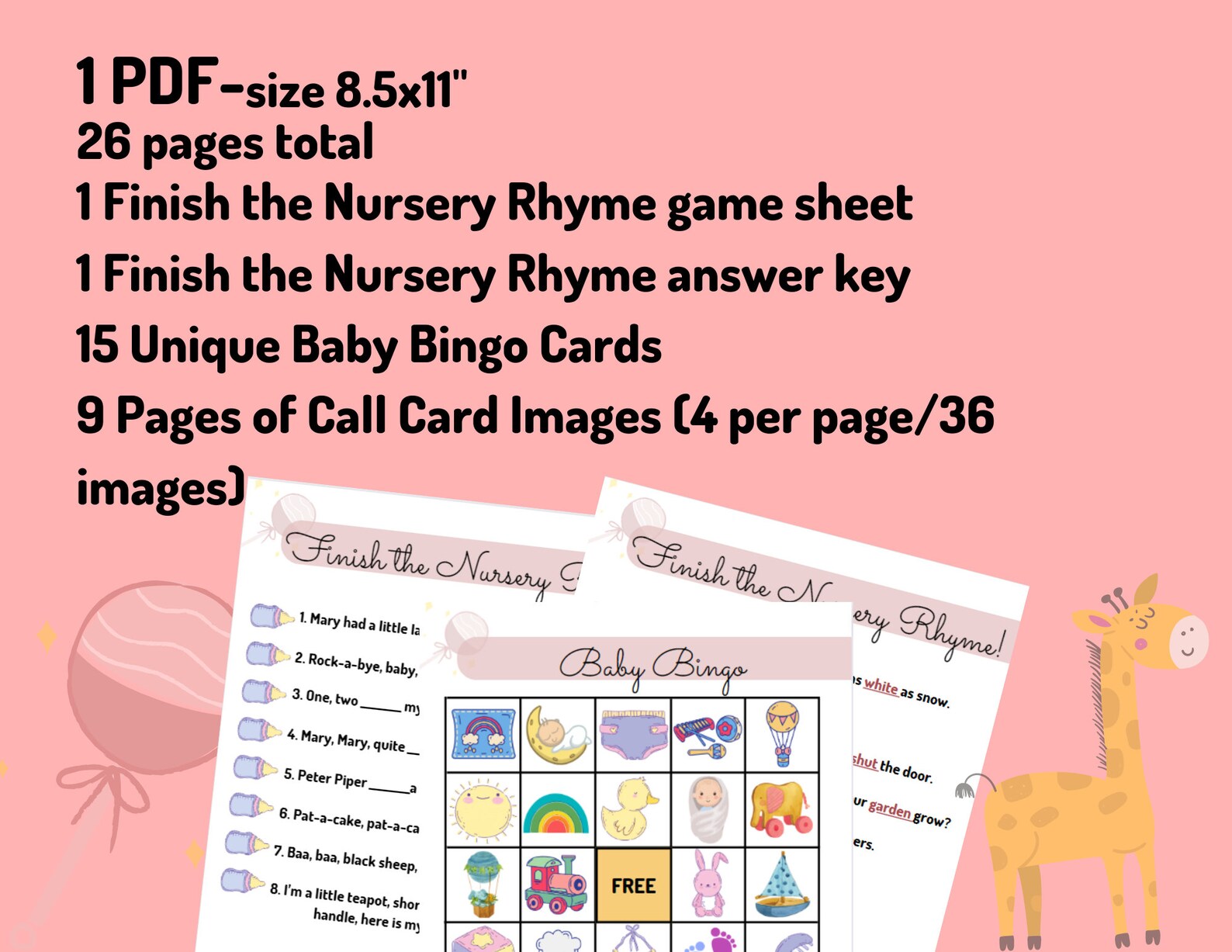 Printable Baby Shower Party Games- Finish the Nursery Rhyme & Baby ...