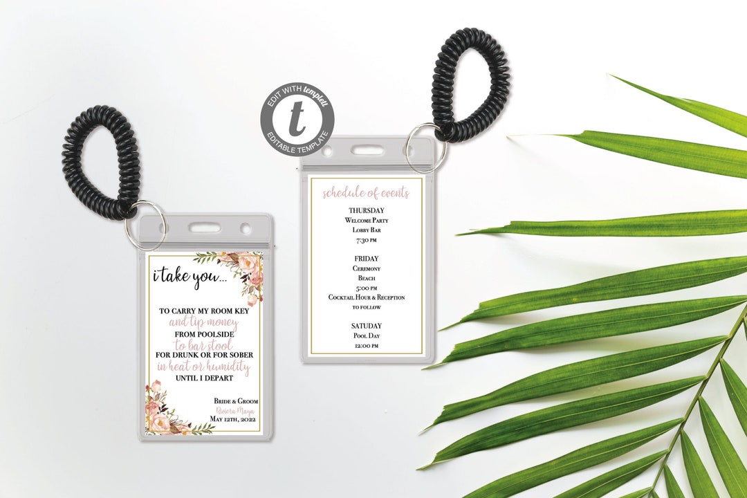 Destination Wedding Room Key Holder, Wedding Itinerary Card, Wedding ...