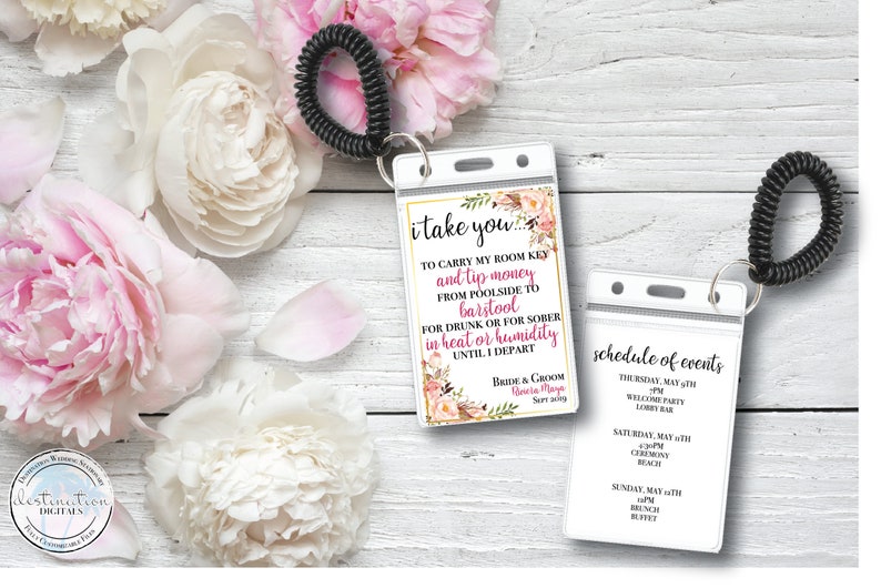 Destination Wedding Room Key Holder Wedding Itinerary Card | Etsy
