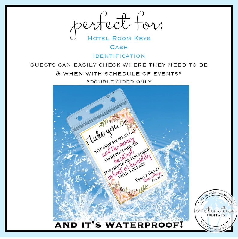 Destination Wedding Room Key Holder Wedding Itinerary Card | Etsy