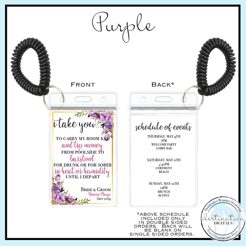 Destination Wedding Room Key Holder Wedding Itinerary Card | Etsy