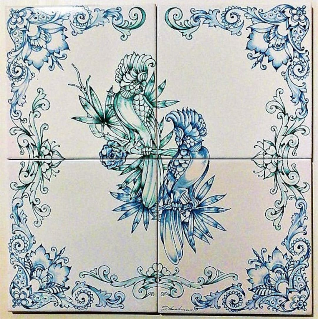Italian Ceramic Tiles Group of Four Tiles Hand Painted Made in Italy ...