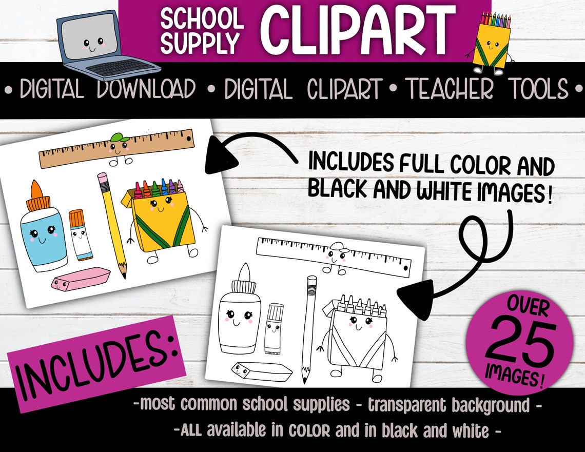 Clipart School Supplies Digital Classroom Clipart - Etsy