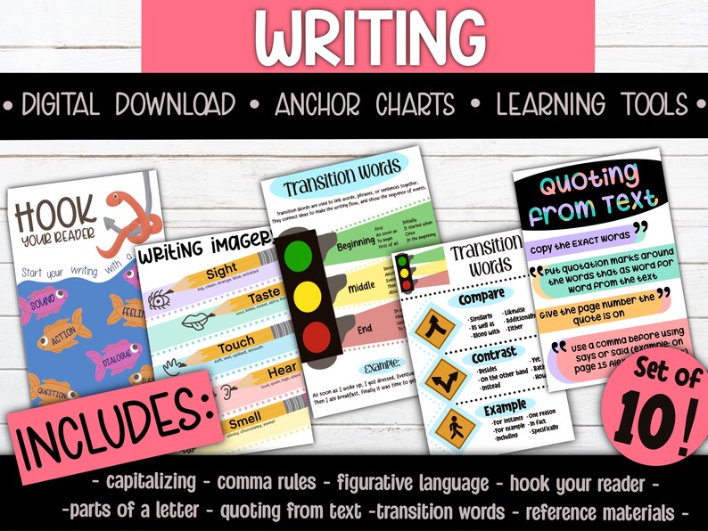 Digital Anchor Chart Bundle - 10 Writing Charts - Instant Download ...