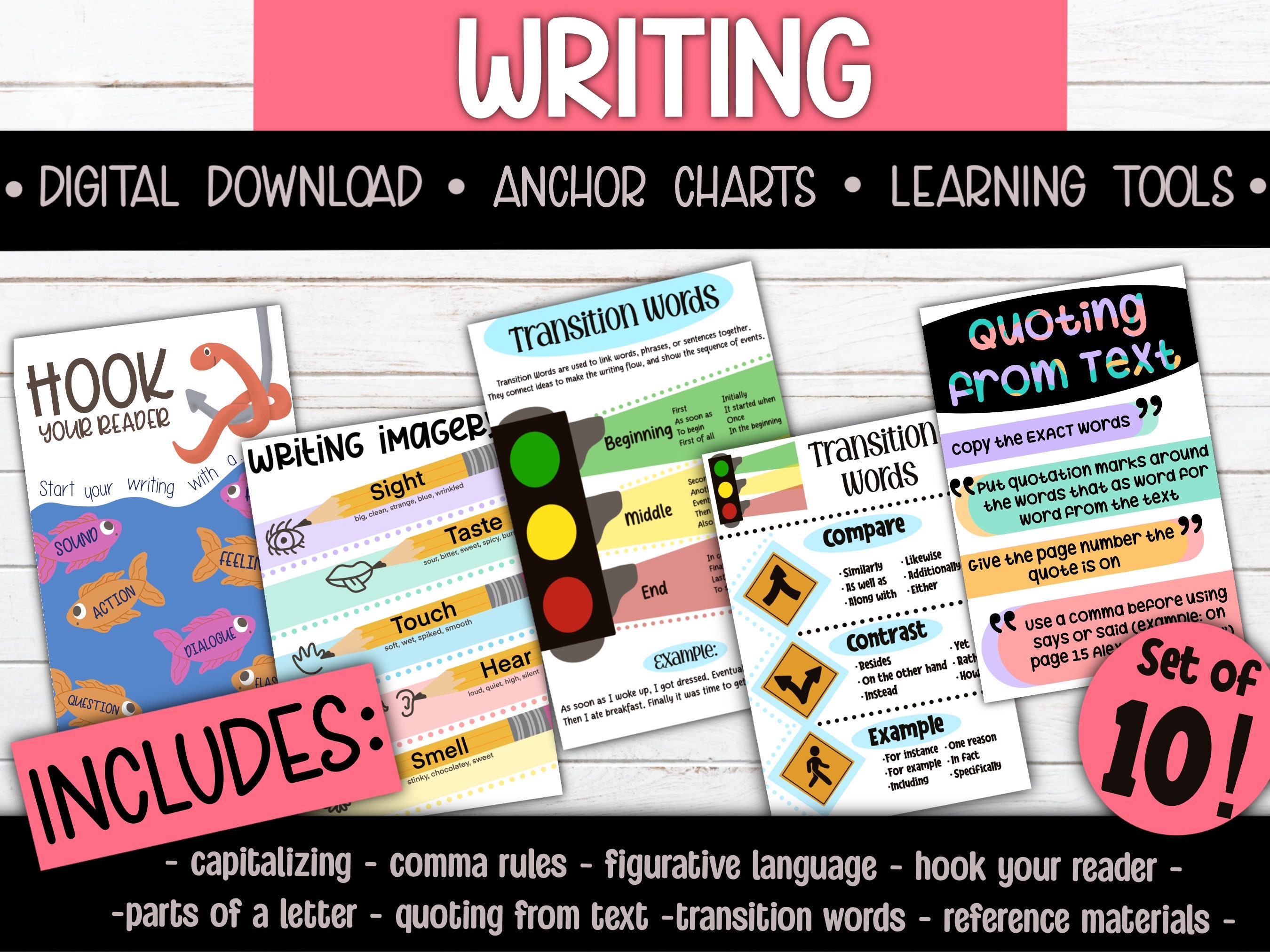 Digital Anchor Chart Bundle - 10 Writing Charts - Instant Download ...