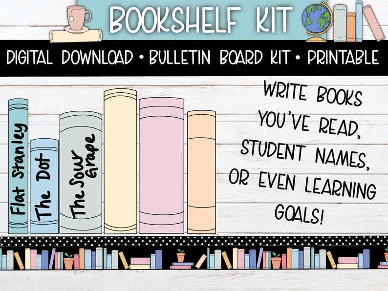 Bookshelf Themed Bulletin Board Kit - Digital Download - Borders ...