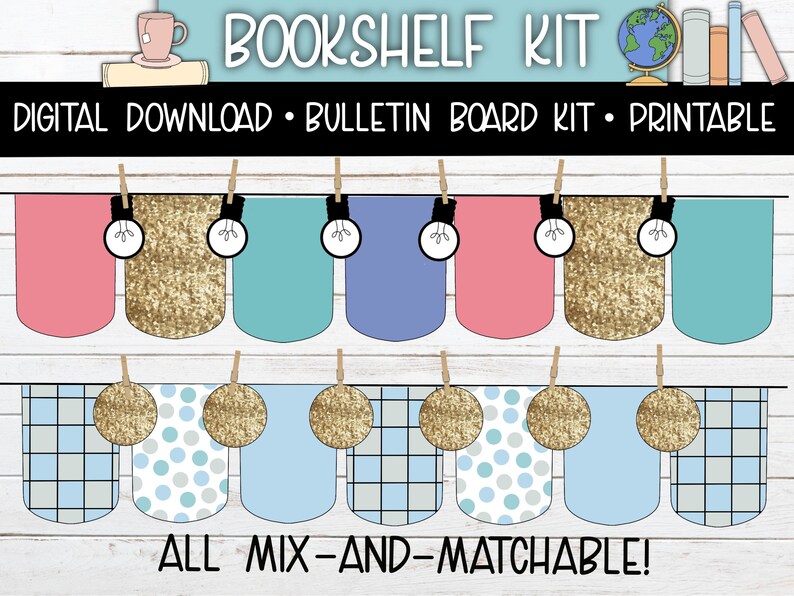 Bookshelf Themed Bulletin Board Kit - Digital Download - Borders ...