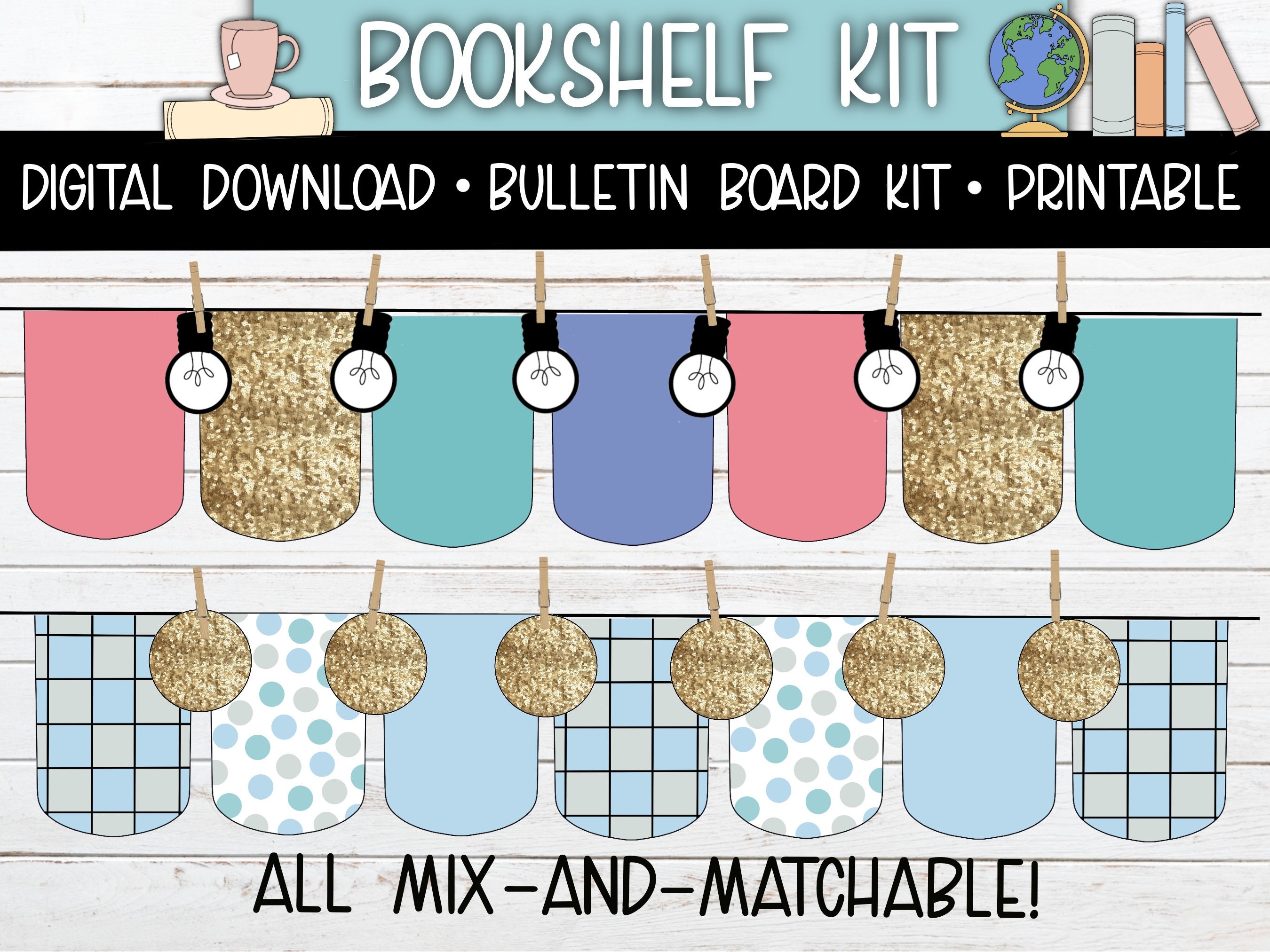 Bookshelf Themed Bulletin Board Kit - Digital Download - Borders ...