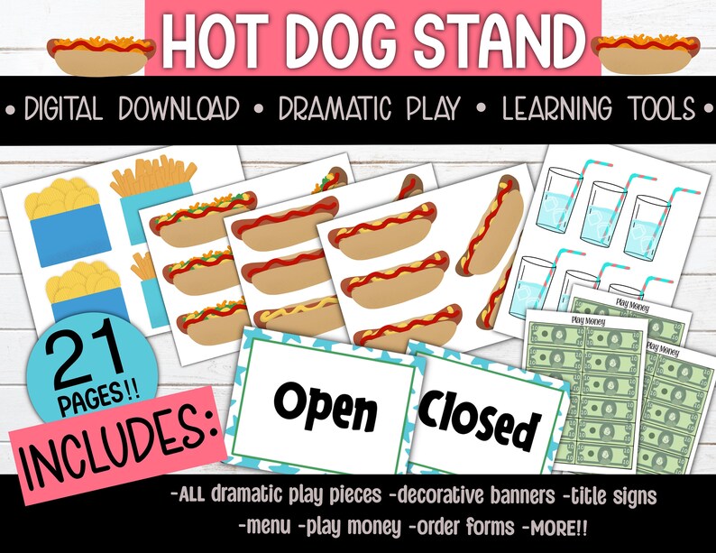 Hot Dog Stand - Dramatic Play Printable - Money - Math Skills - Social ...