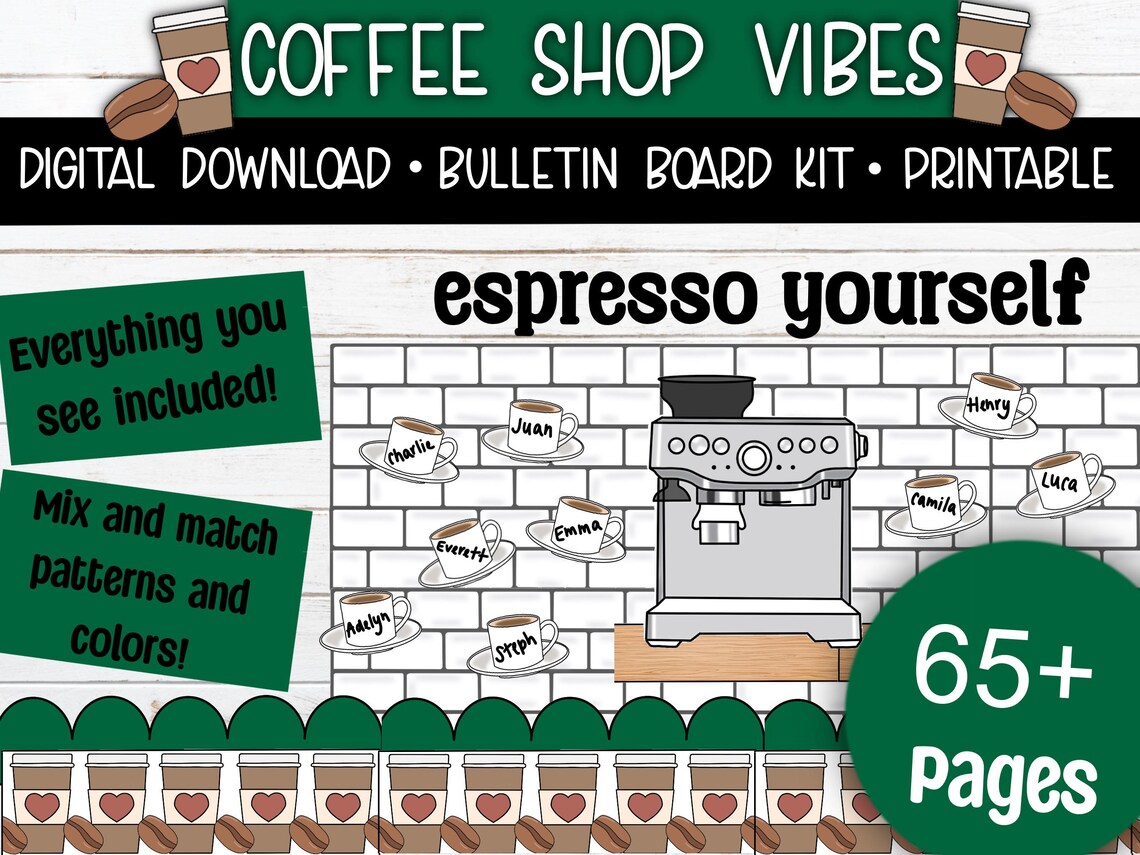 Coffee Shop Bulletin Board Kit - Digital Download - Printable Borders ...