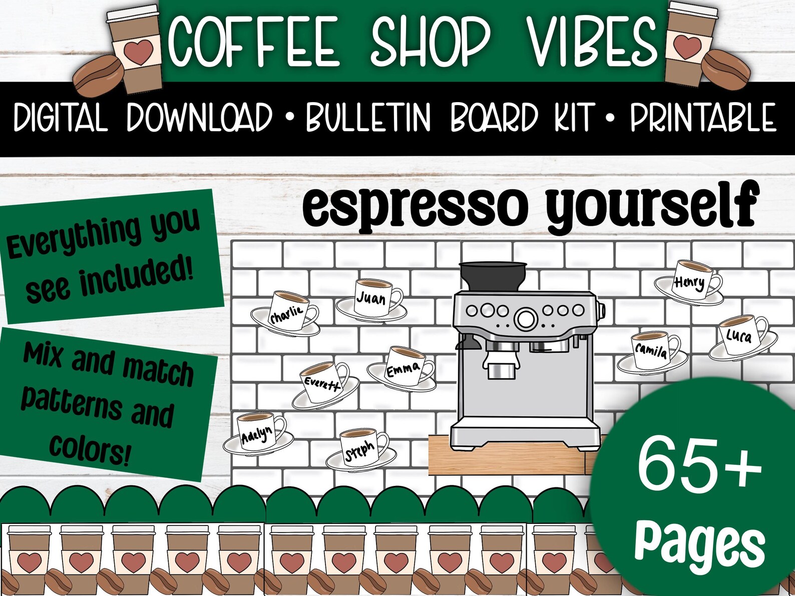 Coffee Shop Bulletin Board Kit - Digital Download - Printable Borders ...