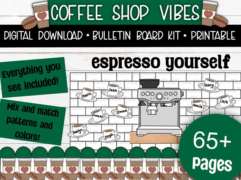 Coffee Shop Bulletin Board Kit - Digital Download - Printable Borders ...