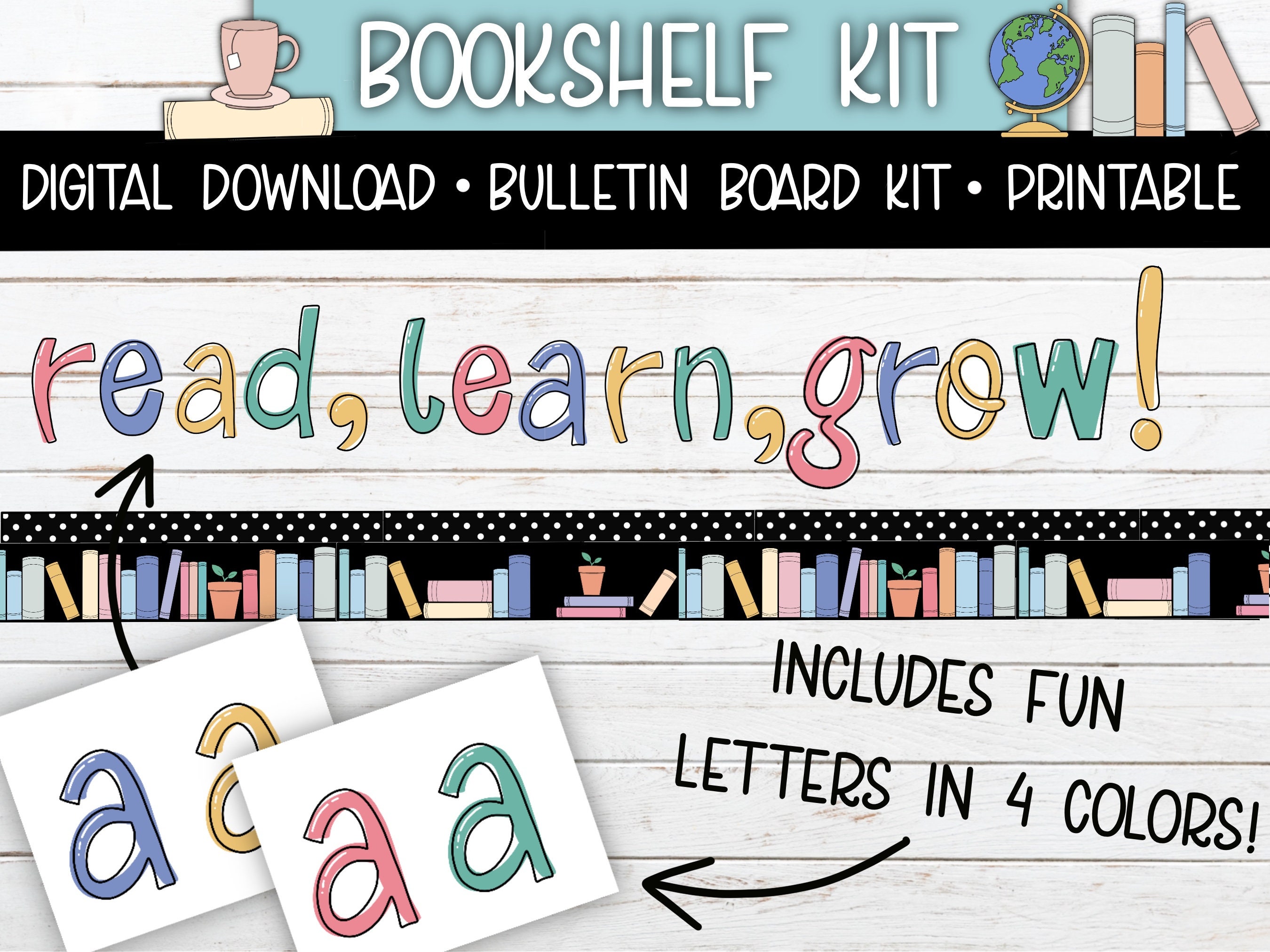 Bookshelf Themed Bulletin Board Kit - Digital Download - Borders ...