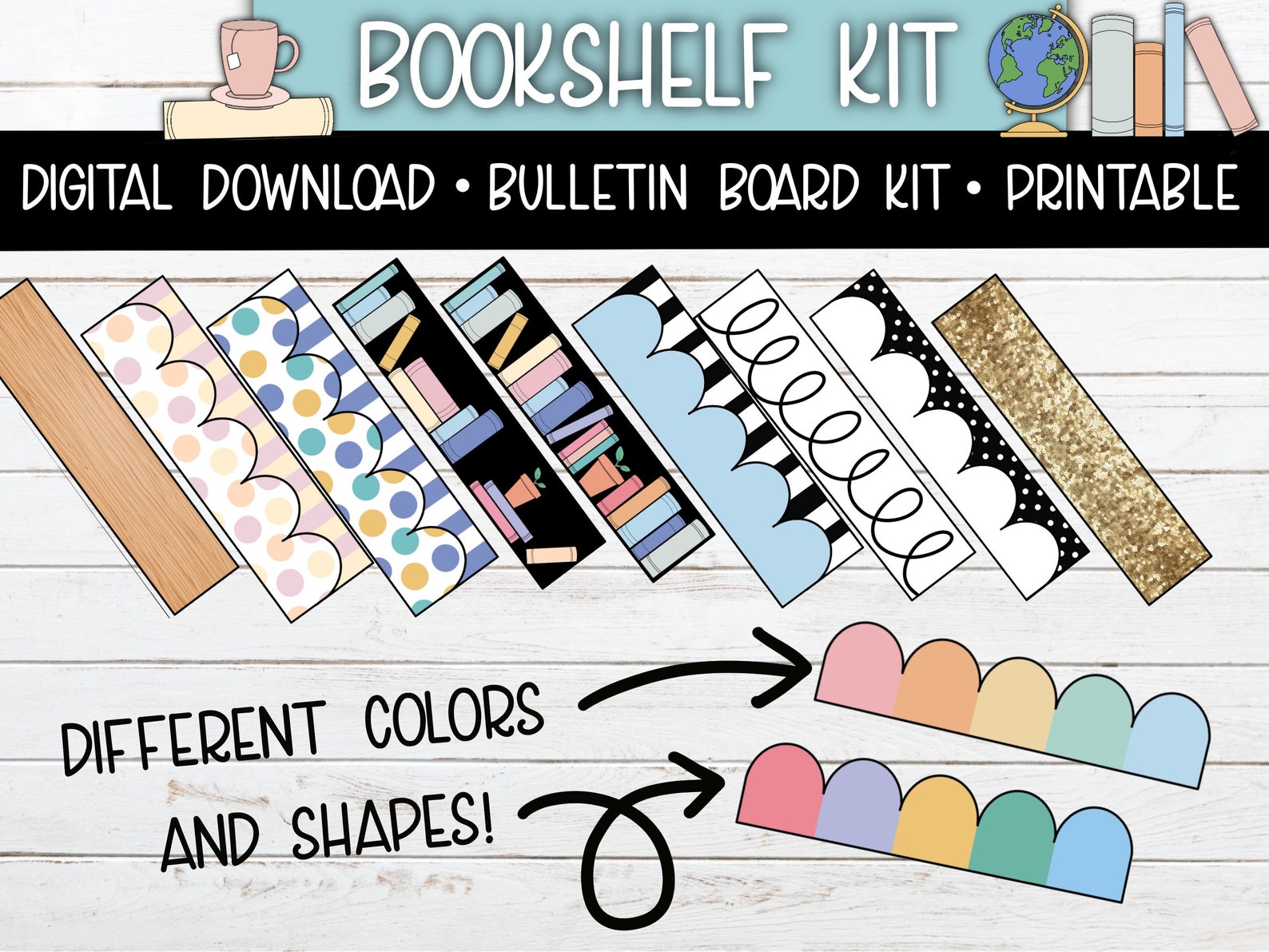 Bookshelf Themed Bulletin Board Kit - Digital Download - Borders ...