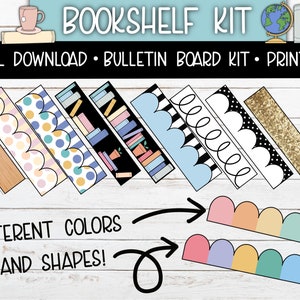 Bookshelf Themed Bulletin Board Kit Digital Download Borders Banners - Etsy