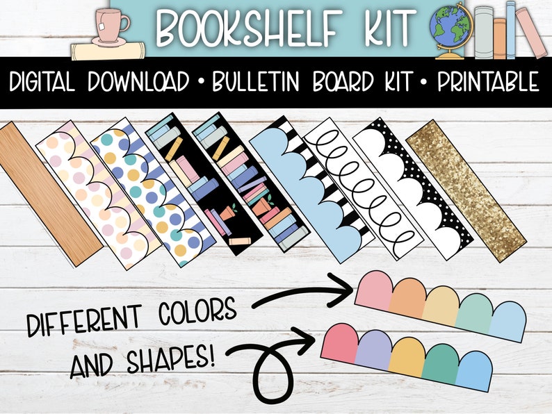 Bookshelf Themed Bulletin Board Kit Digital Download Borders Banners - Etsy