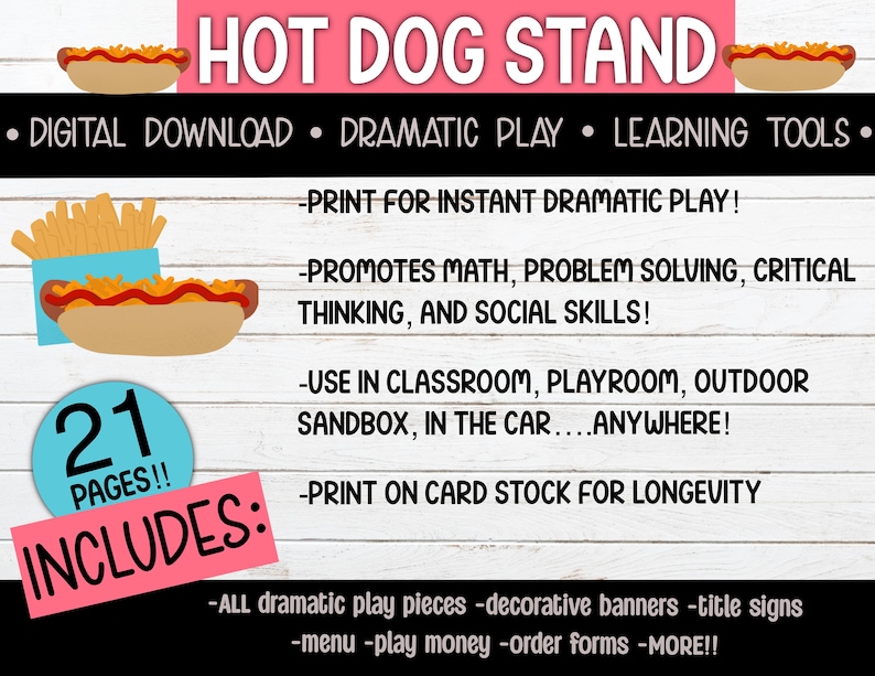 Hot Dog Stand - Dramatic Play Printable - Money - Math Skills - Social ...
