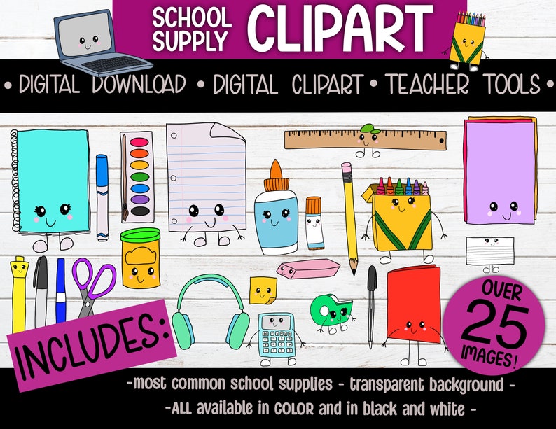 Clipart School Supplies Digital Classroom Clipart - Etsy