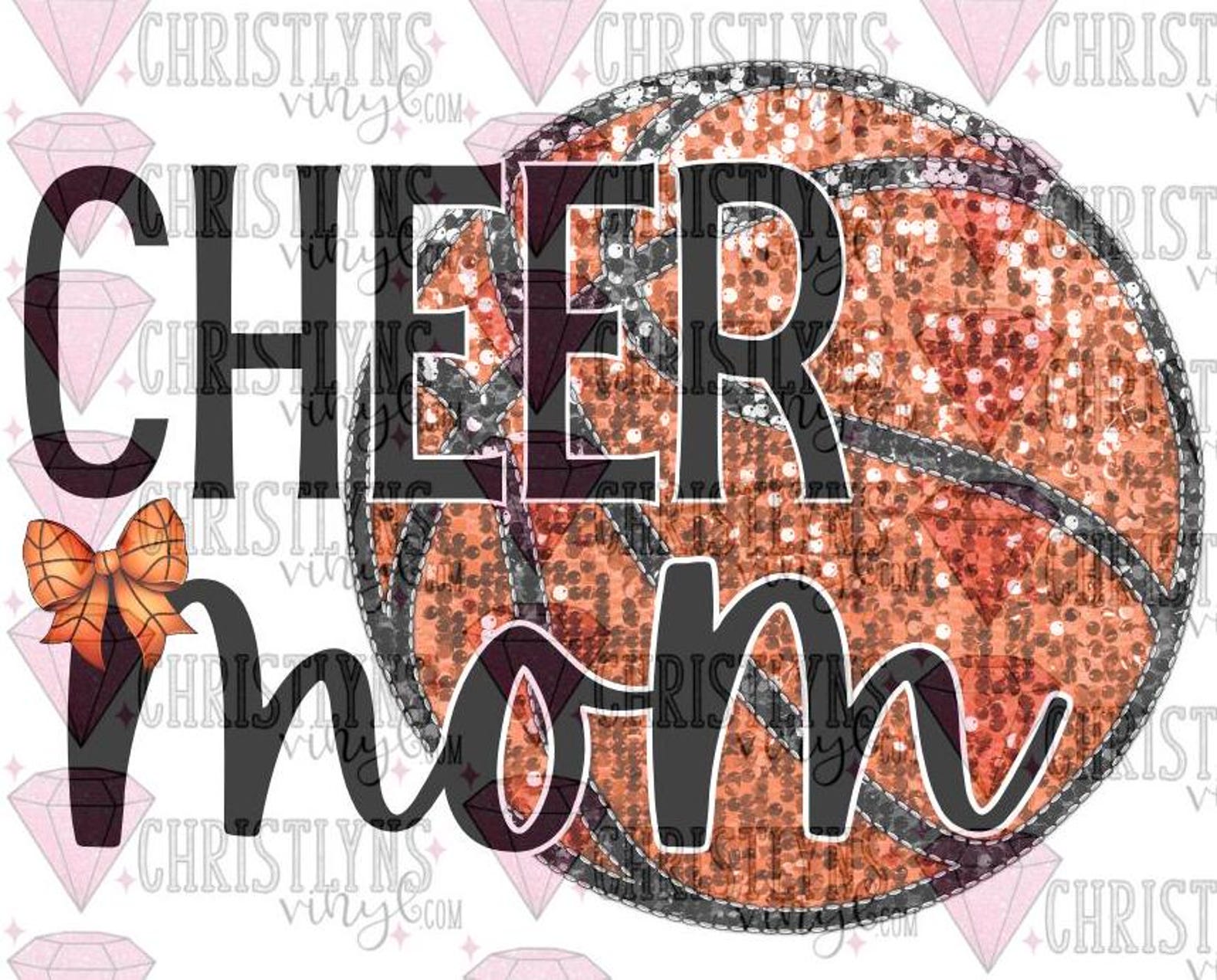 Basketball Cheer Mom Bow Faux Sequin Cheerleading PNG Digital Download ...