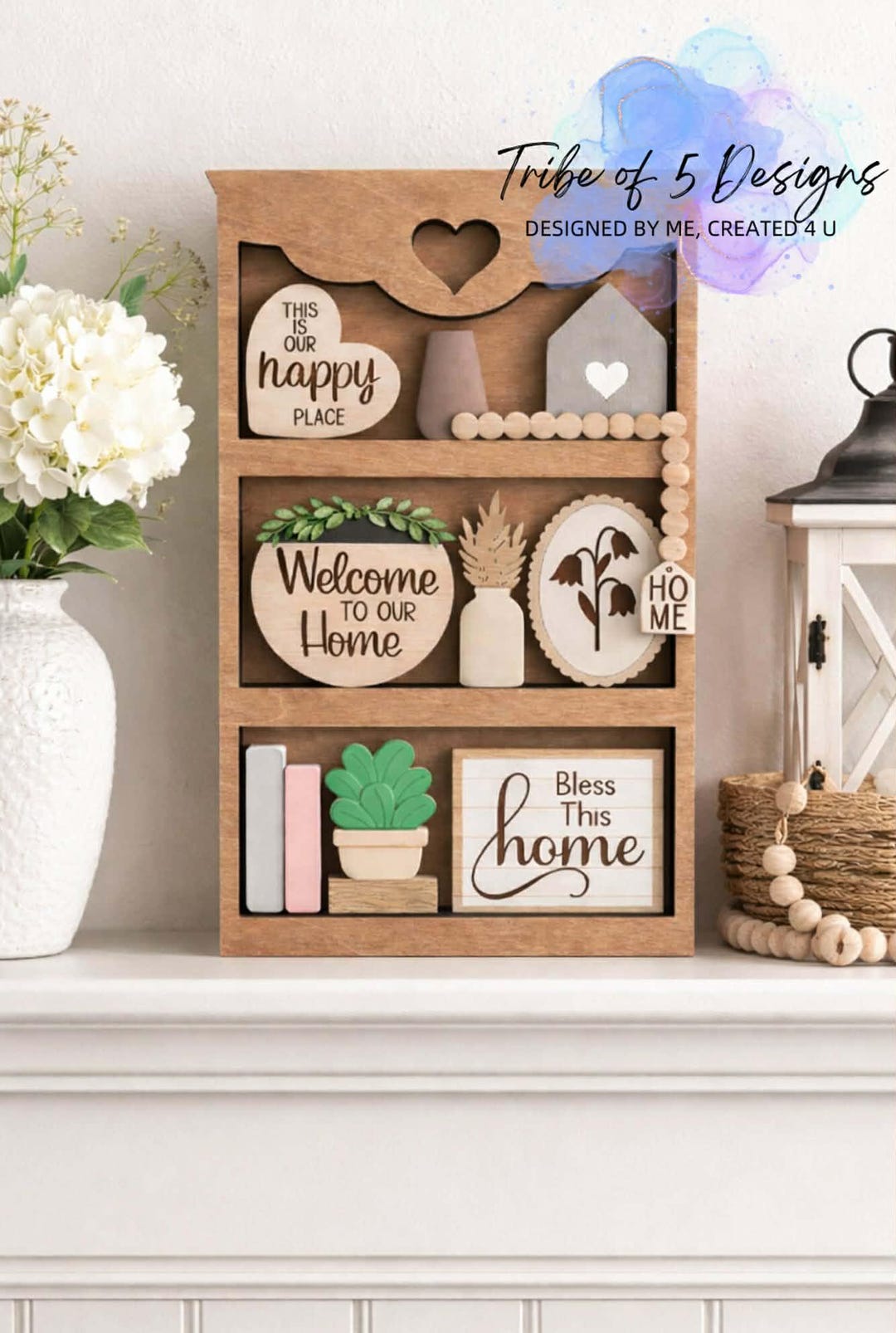 Heart Rustic Farmhouse Wooden Shelf Sitter | Interchangeable Collage ...