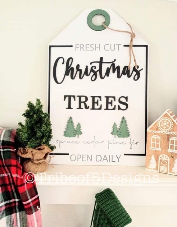Large Christmas Mantel Tag Svg Fresh Farm Christmas Trees | Etsy
