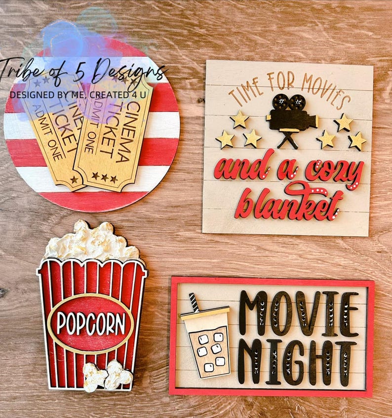 Movie Night Tiered Tray Svg | Movie Night Shelf Sitters Svg | Movie ...