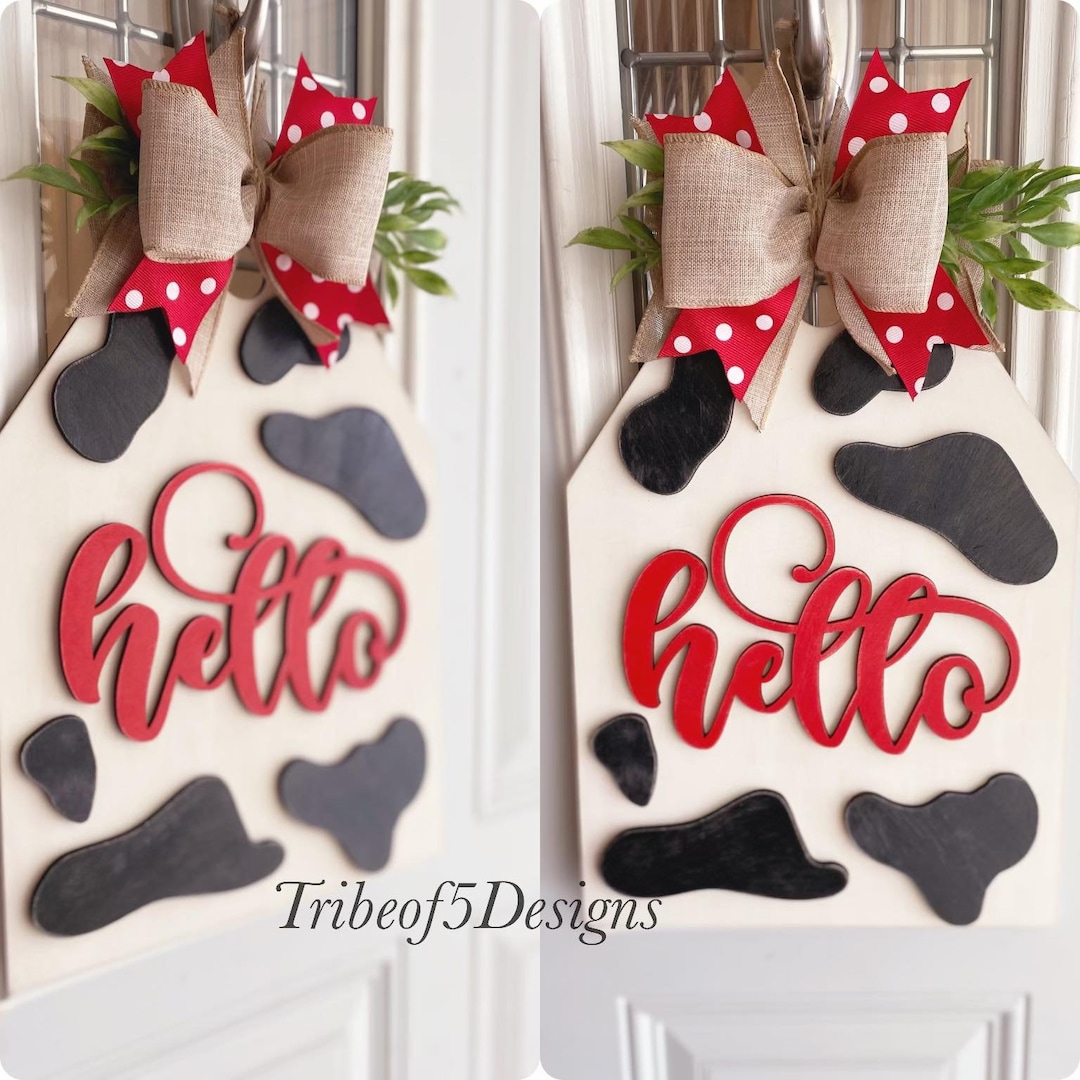 Cow Signs Svg | Cow Door Hangers Svg | Hello Door Hangers Svg | Hello ...