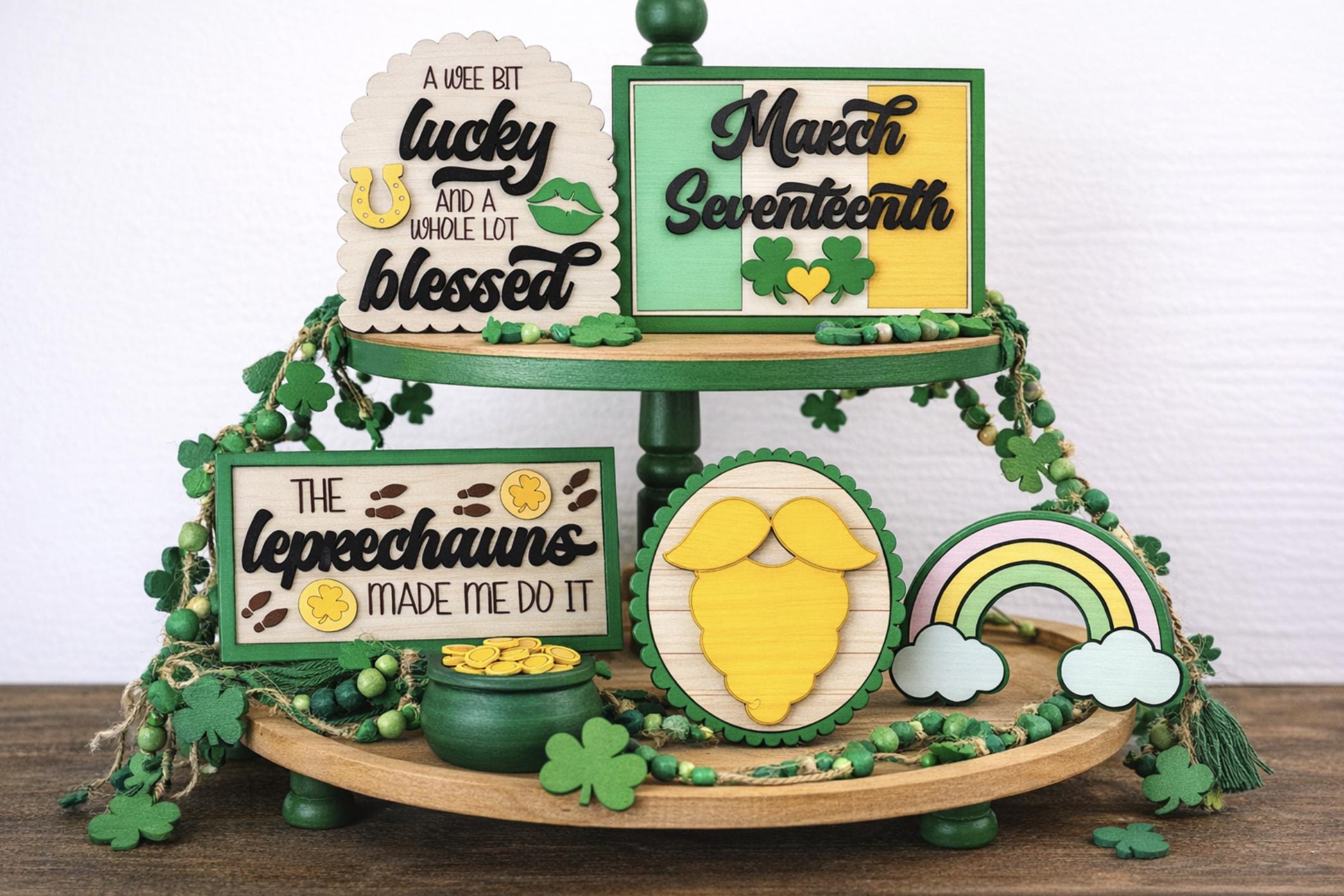 St Patrick's Day March Seventeenth Leprechauns Tiered Tray Shelf Sitter ...