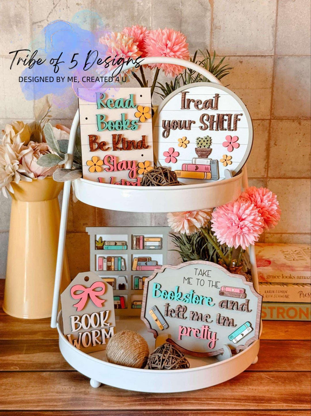 Book Tiered Tray Svg | Book Reader Tiered Tray Svg | Book Shelf Sitters ...