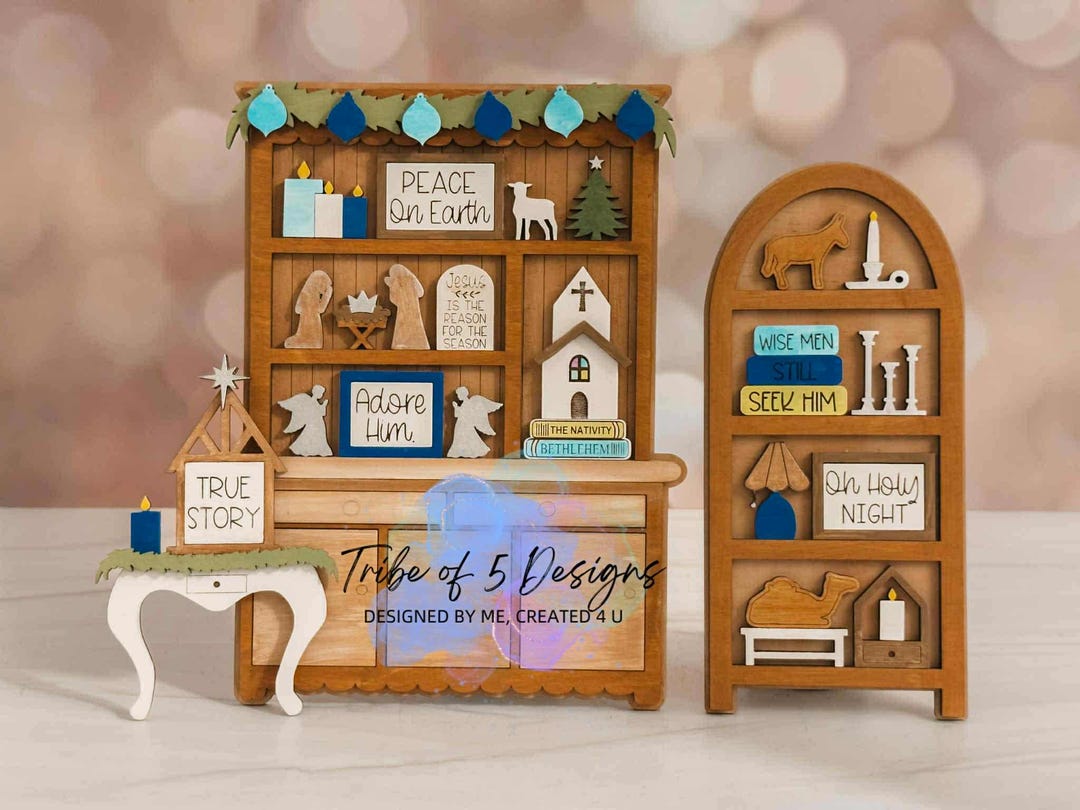 Nativity Scene Set Hutch Shelf Sitter Svg | Christmas Shelf Sitters Svg ...