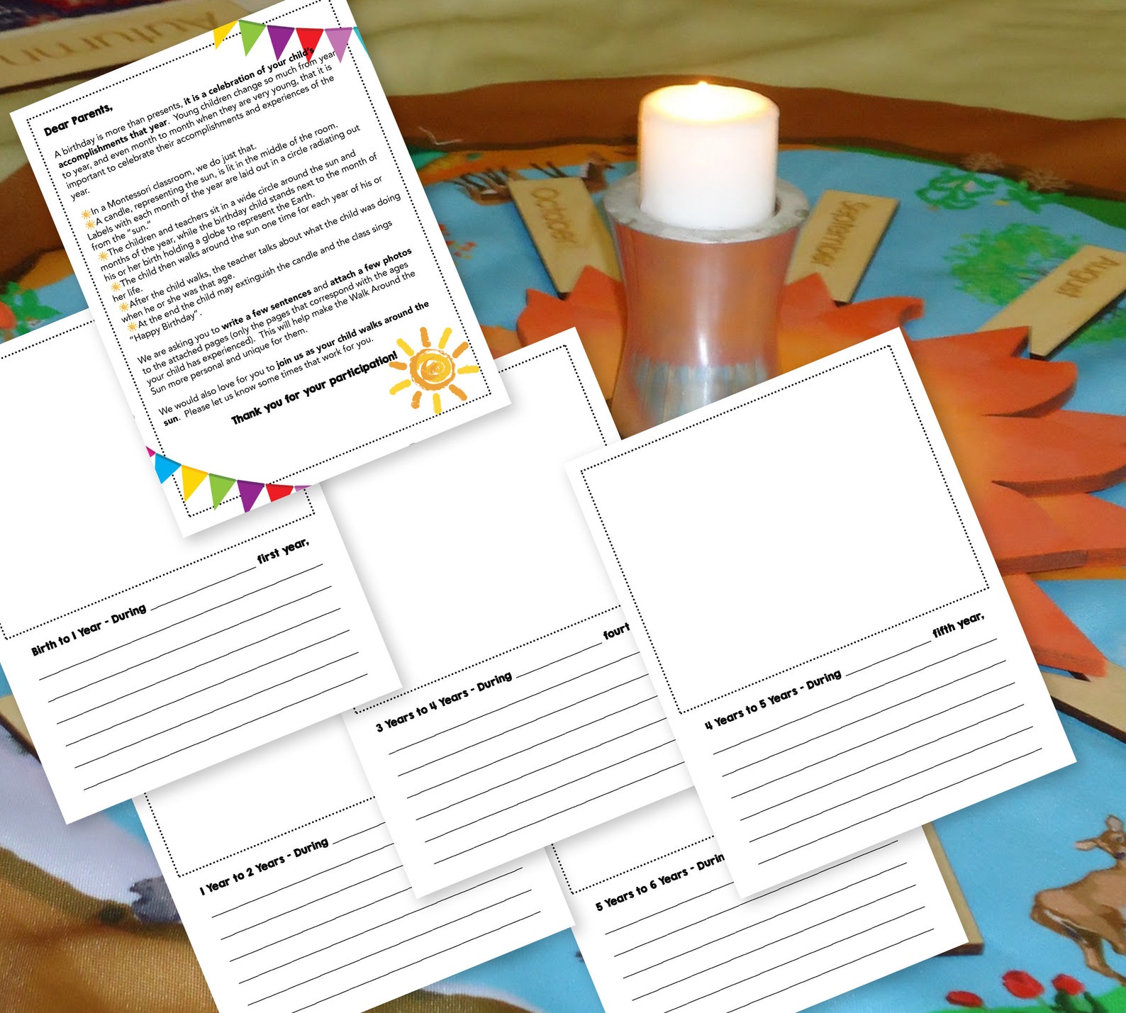 Montessori Birthday Sheet Walk Around the Sun Printable Photo Sheets ...