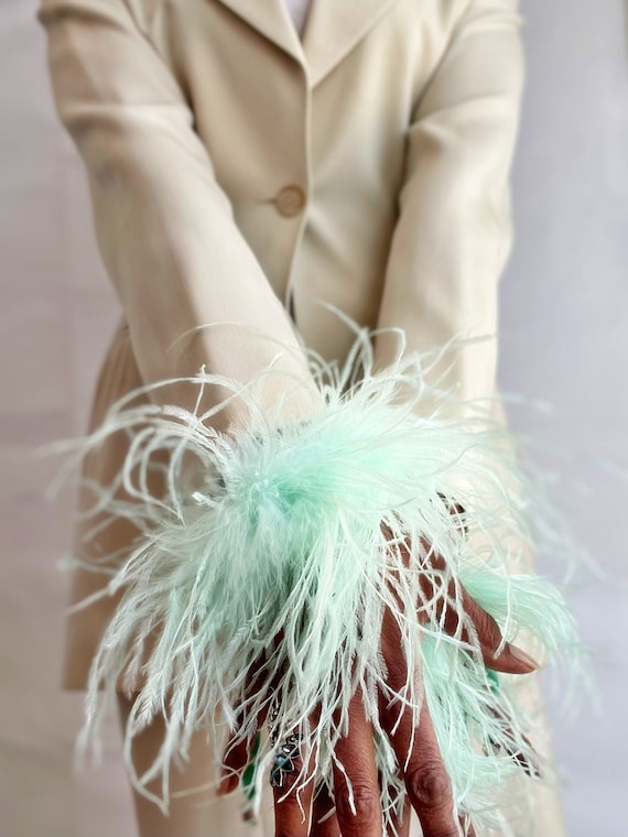 Flesh Mint Green Ostrich Feather Hand Cuffs Big Wedding Feather Bangles. Feather Anklets Bracelets. Etsy
