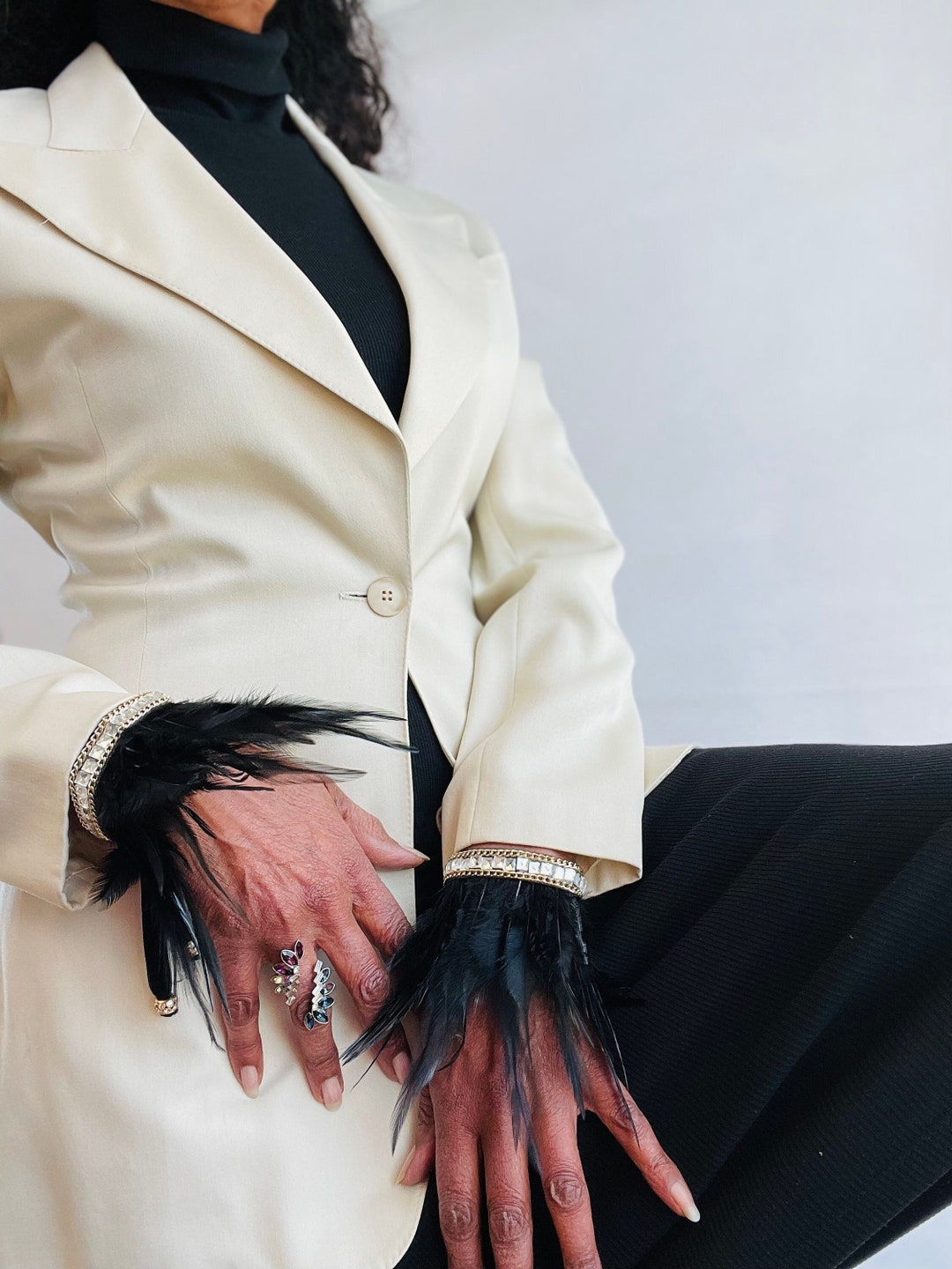 Black Swan Collection Feather and Rhinestone Bracelet, Black Feather ...