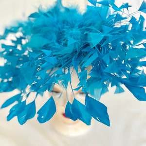 Large Turquoise Blue Mixed Feather Hat, Blue Feather Fascinator, Blue ...