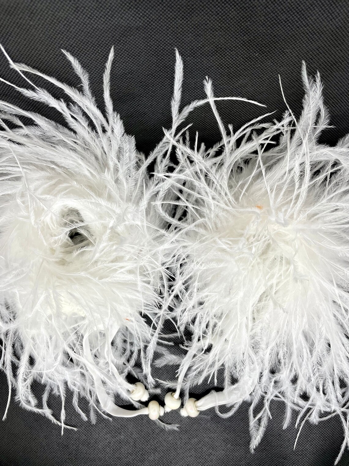 White Ostrich Feather Hand Bands: Fluffy Adjustable Bracelets - Etsy