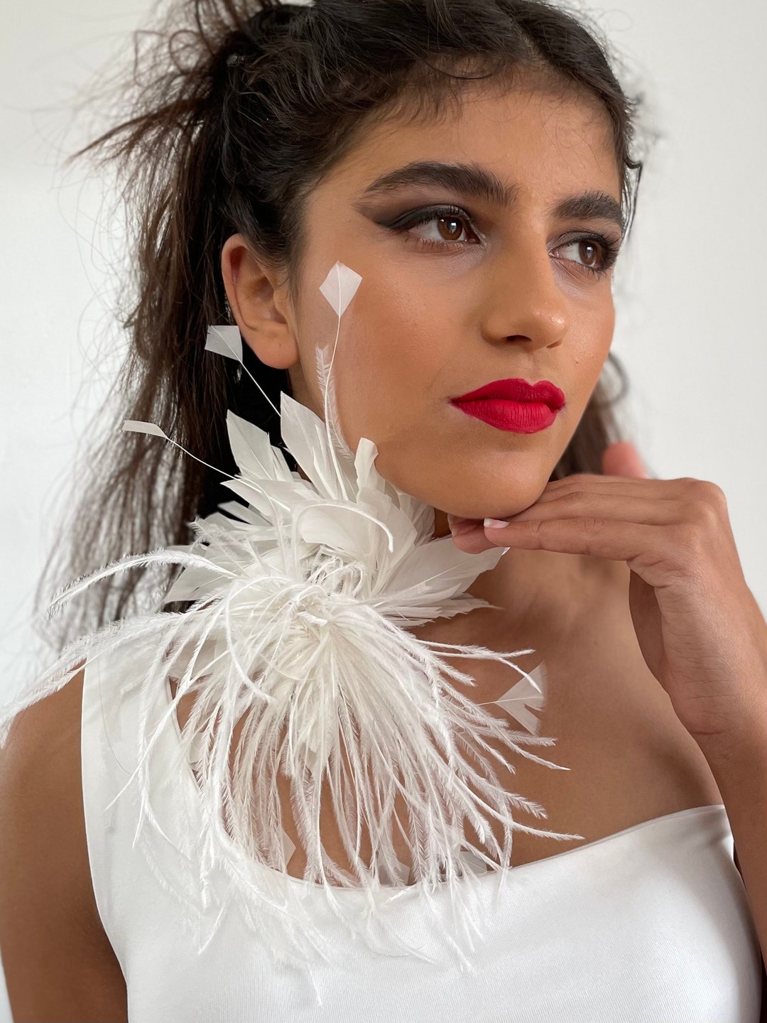 Stunning Prom Choker/corsage, Feather Flower Necklace, Flower Choker - Etsy