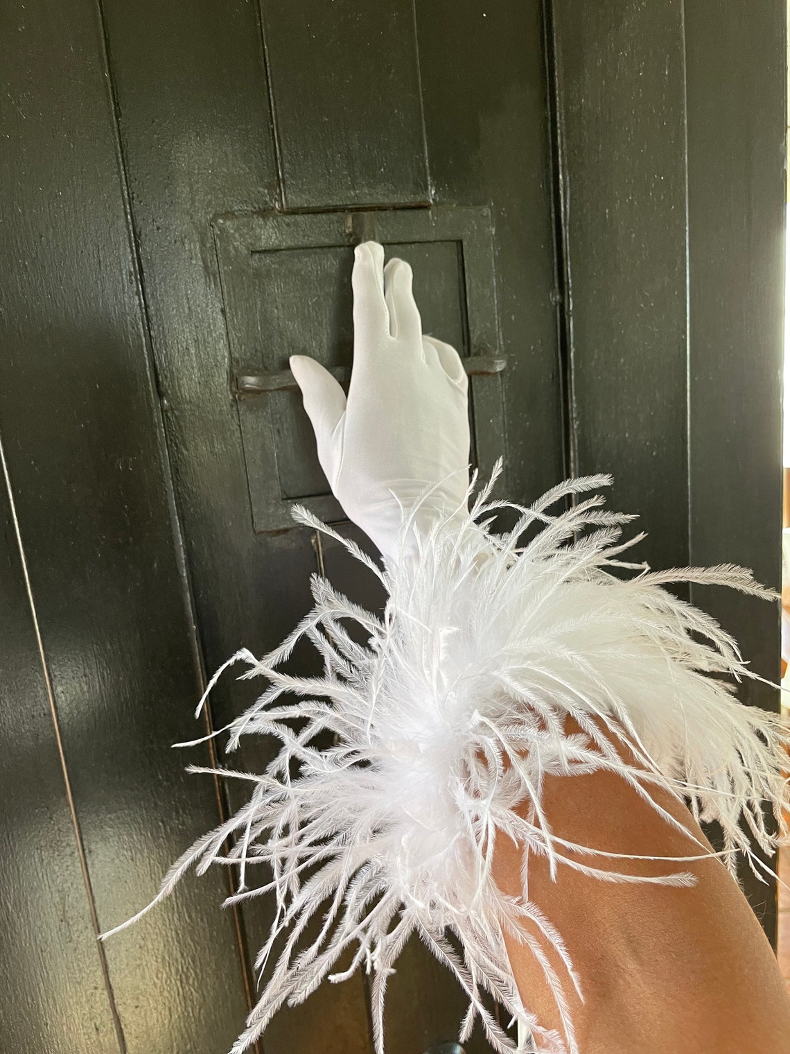 White Ostrich Feather Hand Bands: Fluffy Adjustable Bracelets - Etsy