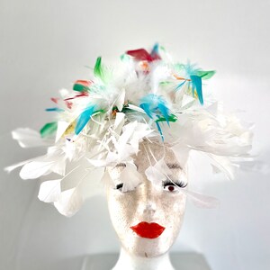 Statement White Feather Hat, Soft Pastel Colours With White Feather ...