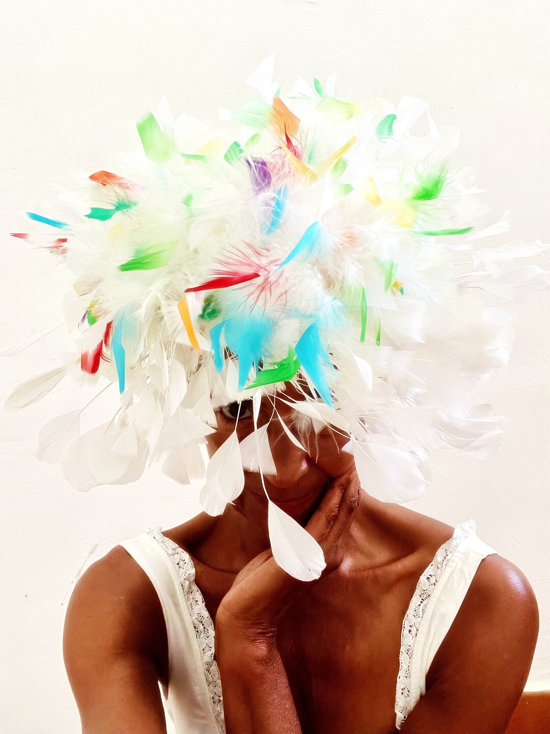 Statement White Feather Hat, Soft Pastel With White Feather Fascinator ...