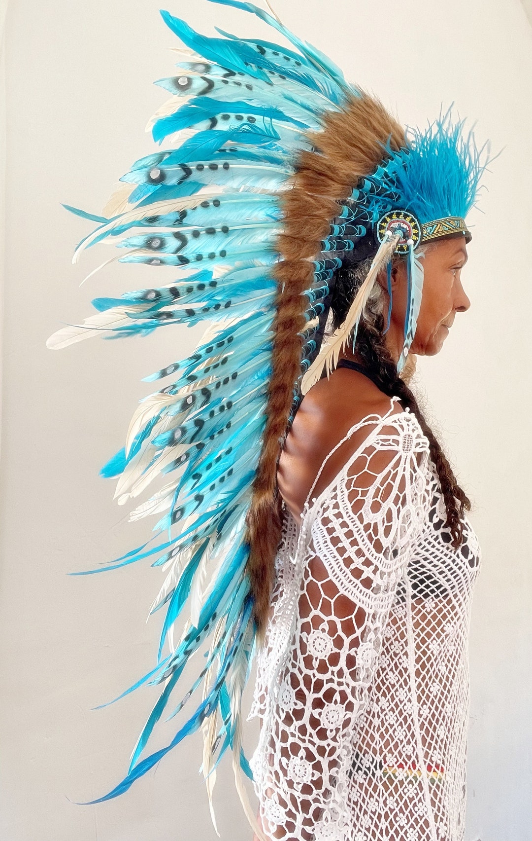 Turquoise Blue Real Long Feather Head Dress, Glamorous Turquoise and ...