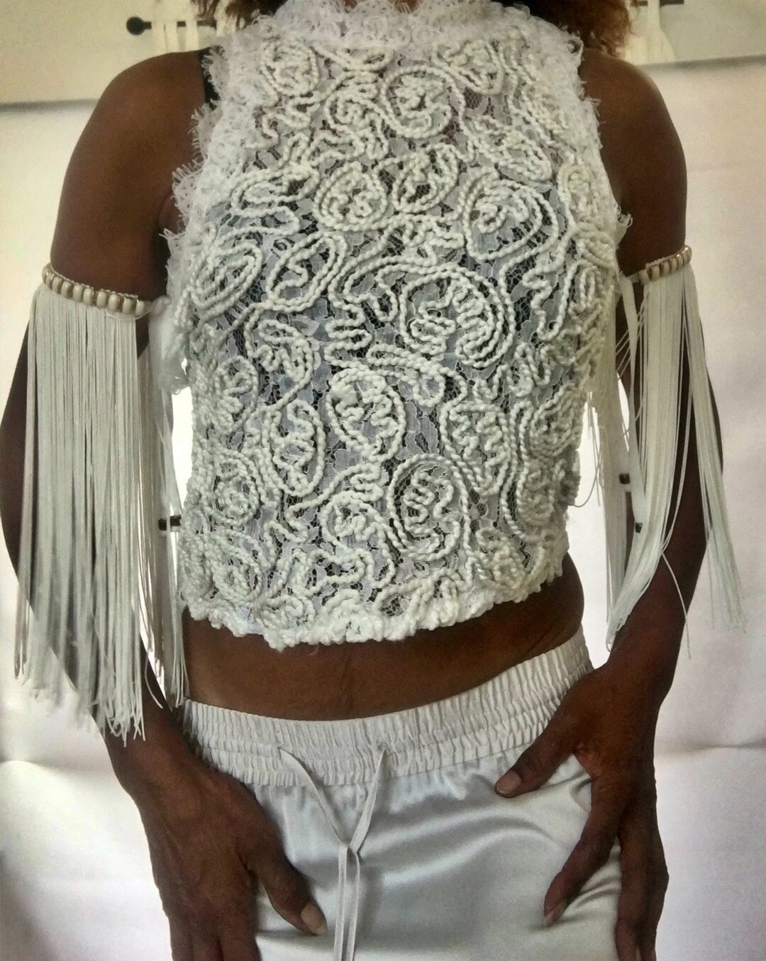 Soft White Long Tassel Arm Garters - Etsy