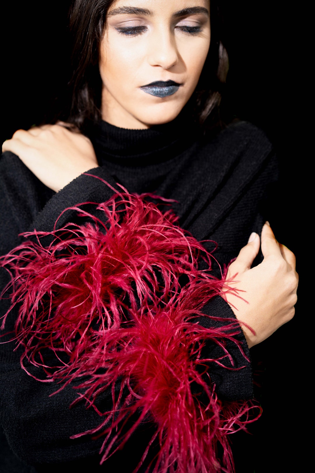 Burgundy Fluffy Ostrich Feather Hand Cuffs, Burgundy Feather Hand Band ...