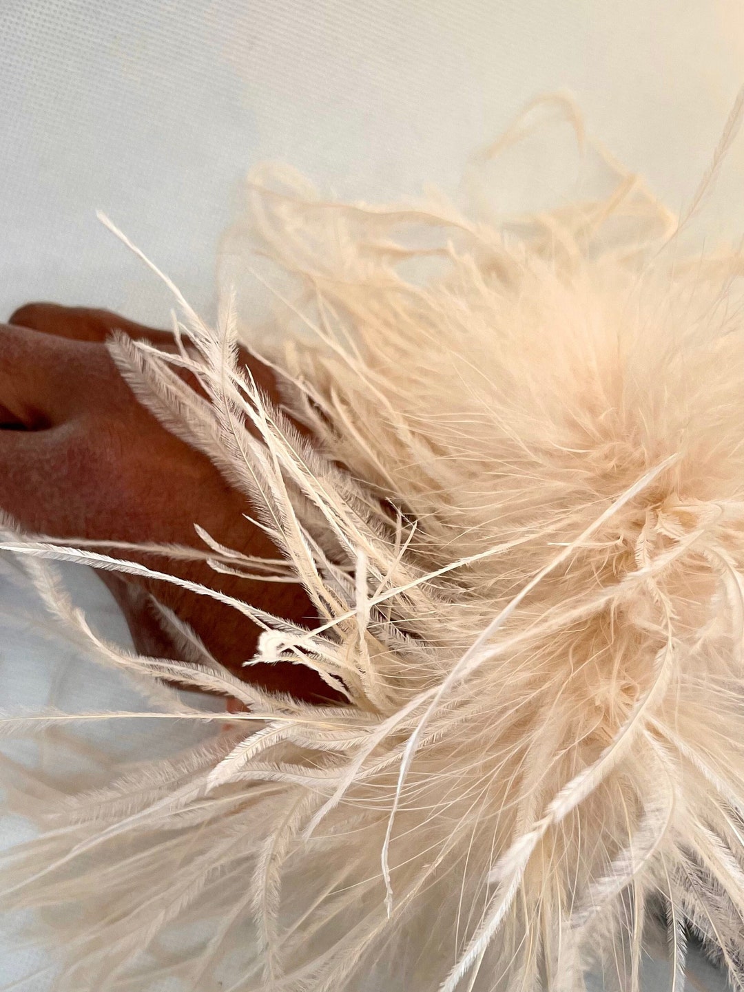 Elegant Light Pink Ostrich Feather Bangles, Ostrich Feather Cuffs, Pink ...