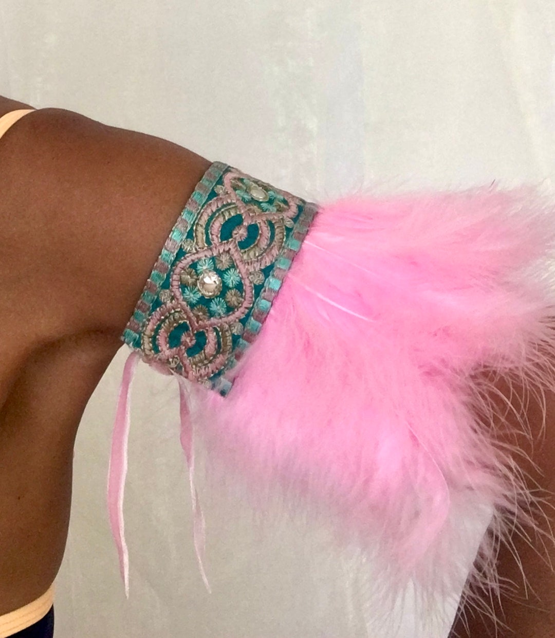 Pink Delight Fluffy Arm Bands, Ladies Pink Feather Arm Cuffs. - Etsy